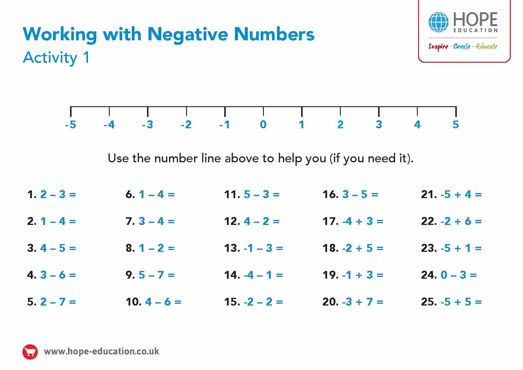 Number line with negative numbers: A printable worksheet - Hope Education blog